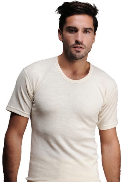 Hasyün Ekru Renk Kısa Kol Yün Fanila