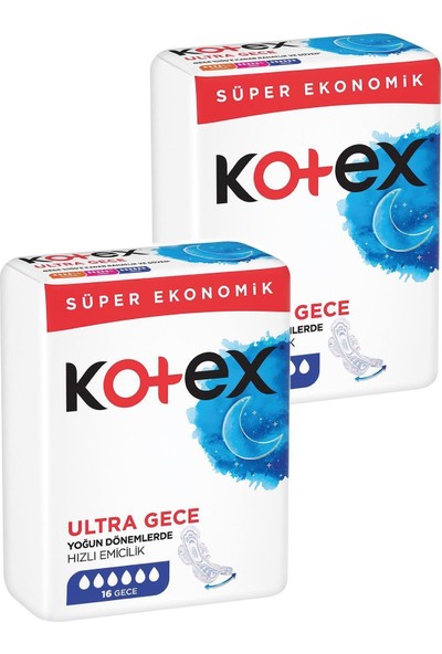 Kotex Ultra Gece 4'Lü Süper Eko 16'Lı X 2 Adet Kotex Ultra Gece 4'Lü Süper Eko 16'Lı X 2 Adet