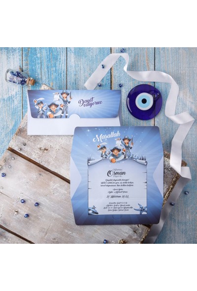 Hsn Korsan Figürlü Sünnet Davetiyesi 100 Adet