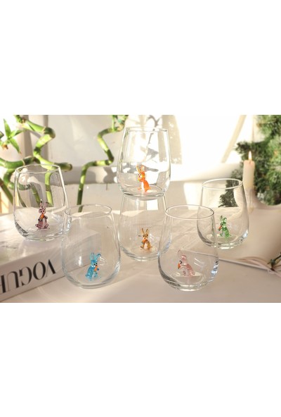 Adamodart Tavşan Cam Figürlü 6'lı Su Bardağı Adamodart Tavşan Cam Figürlü 6'lı Su Bardağı