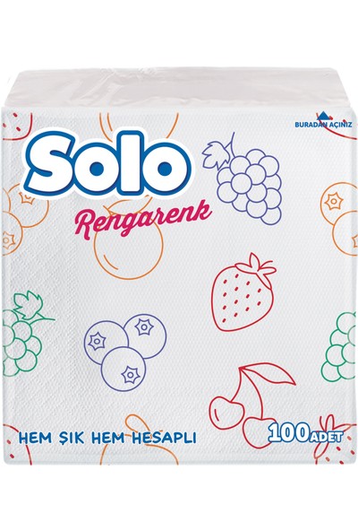 Solo Rengarenk Peçete 100 Adet
