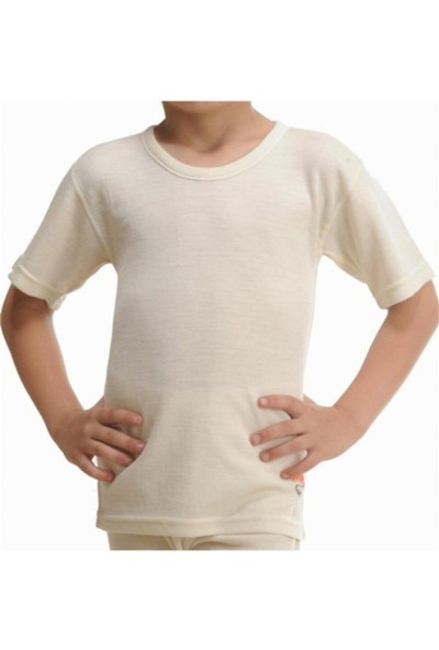 Hasyün Ekru Renk Kısa Kol Yün Çocuk Fanila