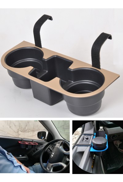 HR Plastik Araç içi Bardaklık Organizer Bej Renk Seçeneği
