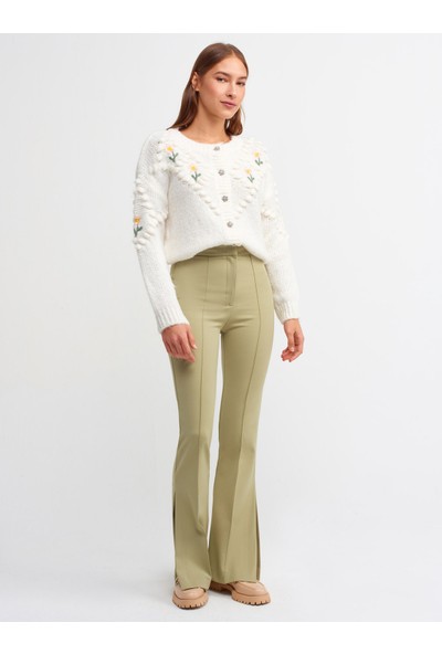 Dilvin 7985 Yırtmaçlı Ispanyol Paça Pantolon-Çağla
