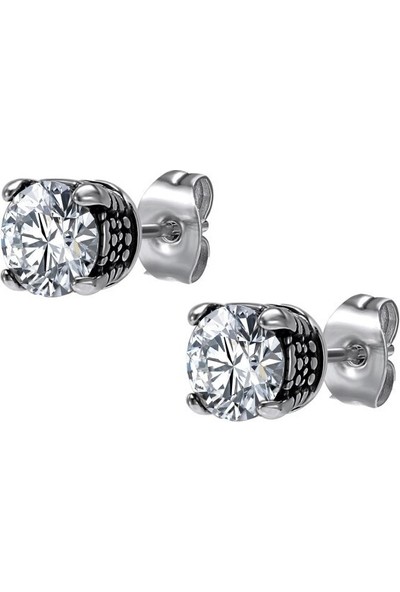 NorthShore Beyaz Zirkon Taşlı Vintage Tasarım Çivi Geçirmeli Erkek 316L Çelik Küpe