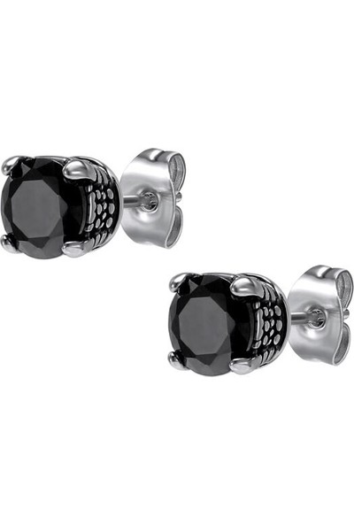 NorthShore Siyah Zirkon Taşlı Vintage Tasarım Çivi Geçirmeli Erkek 316L Çelik Küpe