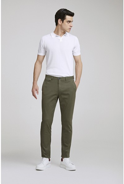 Twn Slim Fit Yeşil Armürlü Chino Pantolon