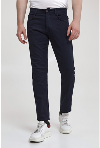 D'S Damat Ds Damat Slim Fit Lacivert Armürlü Chino Pantolon