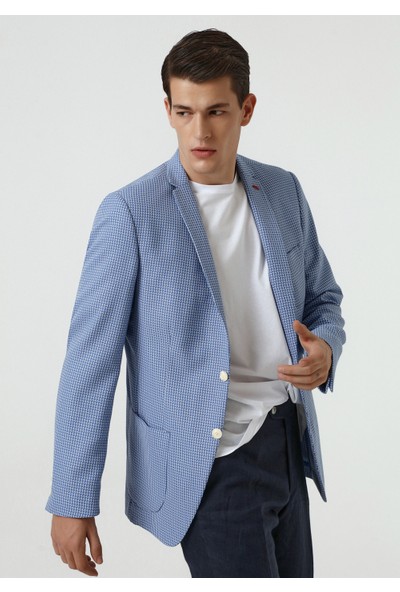 Twn Slim Fit Mavi Armürlü Kumaş Ceket