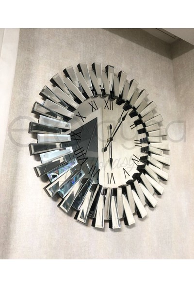 Efe Ayna Dekorasyon Piyano-Gümüş Ayna Duvar Saati