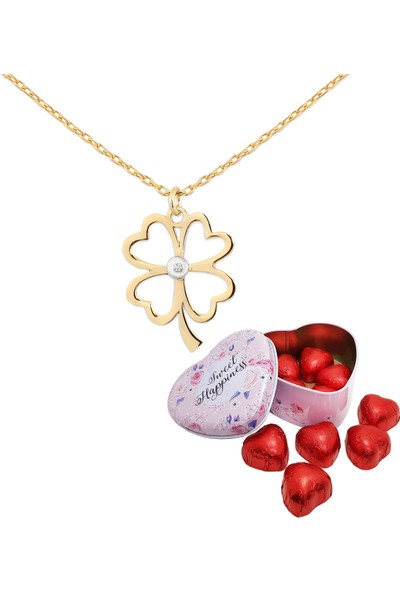 Chavin Yonca Pırlanta Taşlı Bayan Altın Kolye Çikolatalı cs26 Chavin Yonca Pırlanta Taşlı Bayan Altın Kolye Çikolatalı cs26