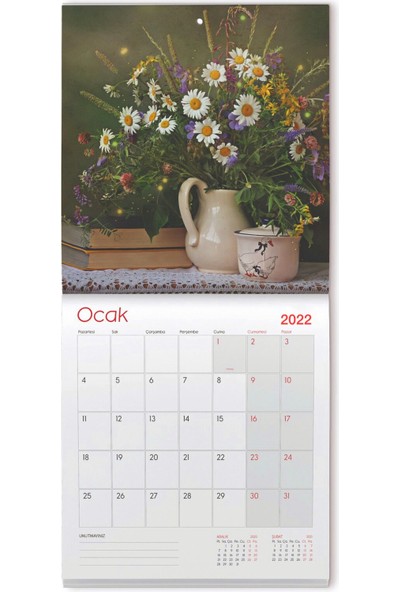 Gıpta 2022 Çiçekler Kuşe Tel Dikişli Duvar Takvimi 29 x 31 cm