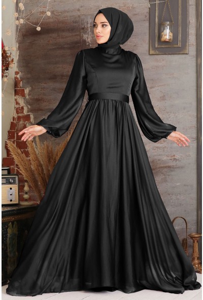 Neva Style Tesettürlü Abiye Elbise - Balon Kol Siyah Tesettür Abiye Elbise 5215S Neva Style Tesettürlü Abiye Elbise - Balon Kol Siyah Tesettür Abiye Elbise 5215S