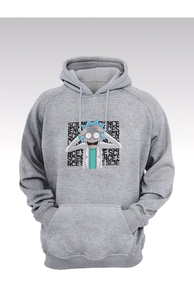 Rick And Morty 145 Gri Kapşonlu Sweatshirt - Hoodie