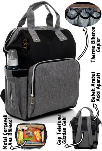 U.S.F Anne Bebek Bakım Sırt Çantası Siyah Gri