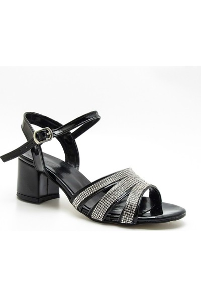 Bulut Ayakkabı Siyah Kadın Büyük Numara Taşlı Bantlı Abiye Ayakkabı - Siyah - 39