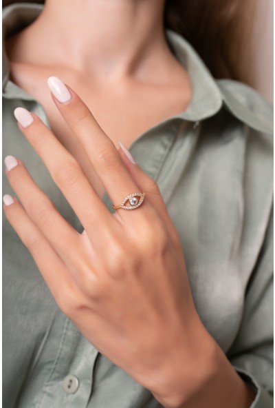 Eva Göz Figürlü Zirkon Taşlı Ayarlanabilir 14 K Altın Kaplama Kadın Yüzük