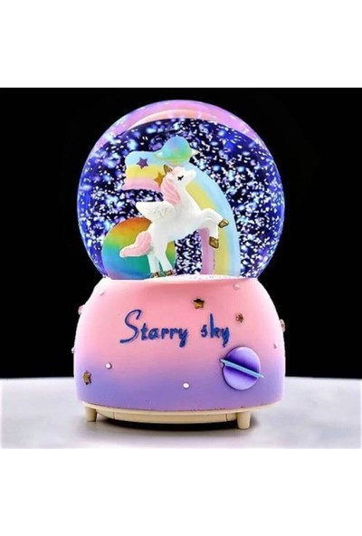 Hediye Fikri Gökkuşağı Altında Unicorn Işıklı Müzikli Püskürtmeli Büyük Boy Kar Küresi Hediye Fikri Gökkuşağı Altında Unicorn Işıklı Müzikli Püskürtmeli Büyük Boy Kar Küresi