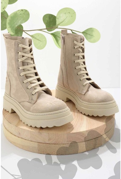 Bambi Bej Süet Kadın Bot & Bootie K02538000102