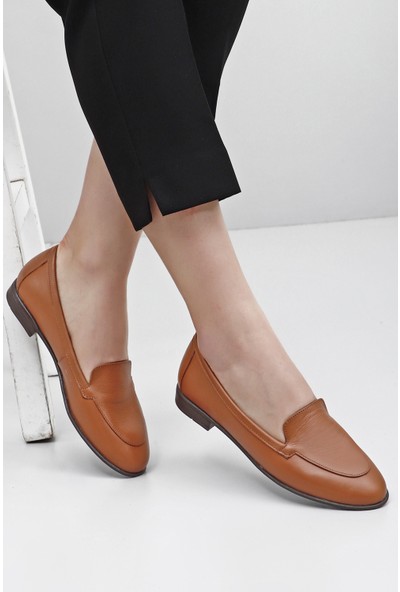 Gönderi(R) Hakiki Deri Yuvarlak Burun Düz Taban Kadın Babet 24158
