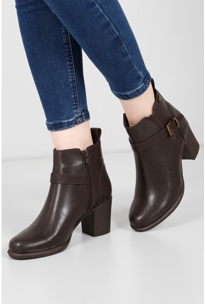 Gönderi® Yuvarlak Burun Kauçuk Taban Topuklu Fermuarlı Tokalı Kadın Günlük Bot 20456