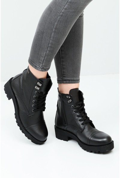 Gönderi(R) Hakiki Deri Yuvarlak Burun Kauçuk Taban Topuklu Fermuarlı Bağcıklı Kadın Günlük Bot 46461