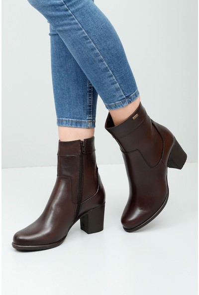 Gönderi(R) Hakiki Deri Yuvarlak Burun Kauçuk Taban Topuklu Fermuarlı Kadın Günlük Bot 48457