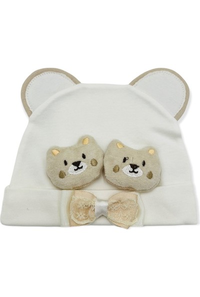 Kardeşler Kulaklı Oyuncak Ayılı Kız Bebek Penye Bere 0-6 Ay