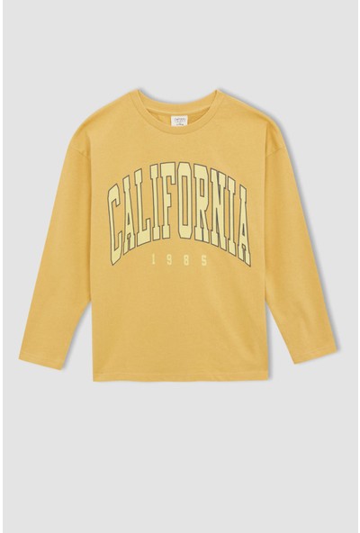 DeFacto Erkek Çocuk Bisiklet Yaka Baskılı Uzun Kollu Pamuklu Penye Tişört W7553A622SP