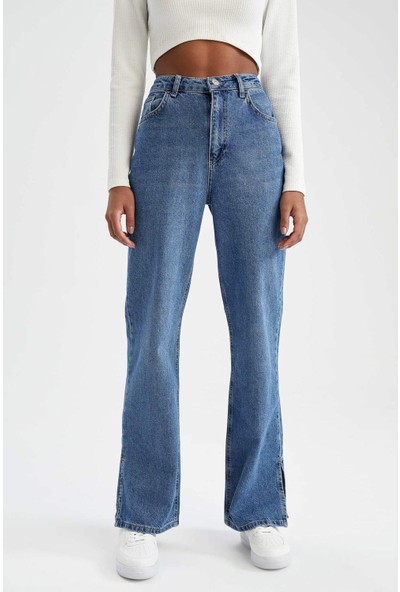 DeFacto 90's Geniş Paça Yüksek Bel Yırtmaç Detaylı Jean Pantolon W9376AZ21WN