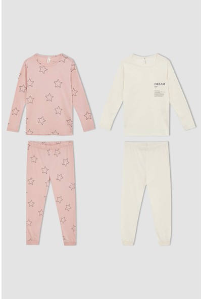 DeFacto Kız Çocuk Regular Fit 4'lü Örme Pijama V6308A621WN