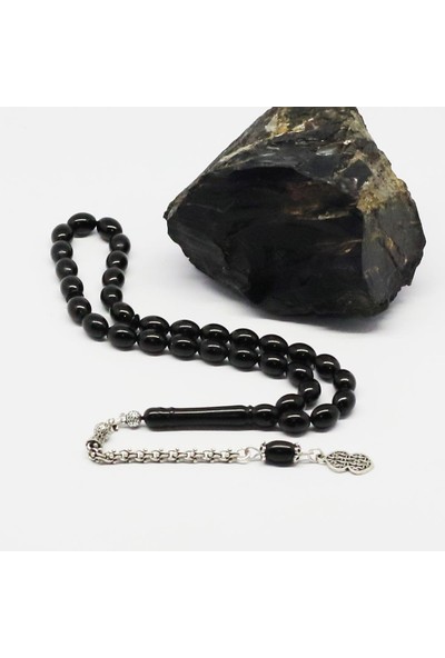 Tesbih Pasajı Arpa Model Gümüş Püsküllü Oltu Taşı Tesbih