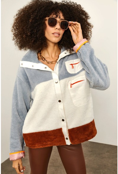 Xhan Buz Mavisi Renk Geçişli Çıtçıtlı Peluş Sweatshirt 2KXK8-45836-43