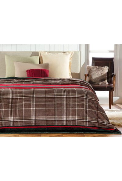 Madame Coco Alouette Çift Kişilik Baskılı Welsoft Battaniye - Kahverengi / Yeşil