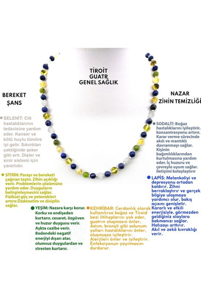 Osmanlı Doğal Taş Selenit, Sitrin, Yeşim, Kehribar, Lapis, Sodalit -Doğal Taş Kolye Osmanlı Doğal Taş Selenit, Sitrin, Yeşim, Kehribar, Lapis, Sodalit -Doğal Taş Kolye