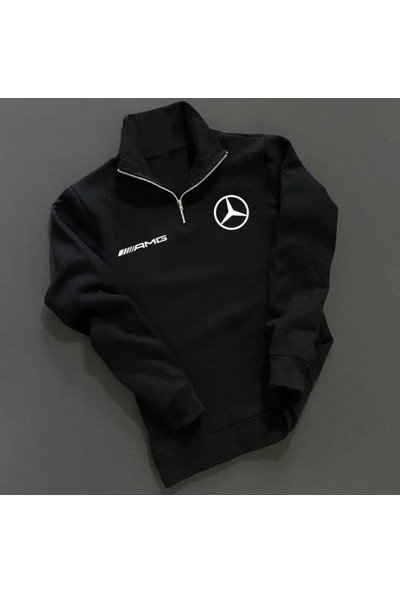 Mercedes Amblem Baskılı Yarım Fermuarlı Dik Yaka Dar Kesim Dış Mekan Tarz Erkek Sweatshirt Mercedes Amblem Baskılı Yarım Fermuarlı Dik Yaka Dar Kesim Dış Mekan Tarz Erkek Sweatshirt