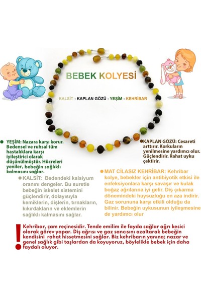 Osmanlı Doğal Taş Bebek Kehribar Kolye- Kalsit, Kaplan Gözü, Yeşim Osmanlı Doğal Taş Bebek Kehribar Kolye- Kalsit, Kaplan Gözü, Yeşim