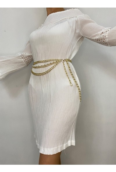 Maiden Design Gold Renk Sıralı Inci Detaylı Zincir Kemer Maiden Design Gold Renk Sıralı Inci Detaylı Zincir Kemer