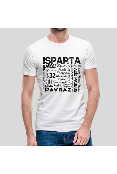 Hediye Sepeti Ispartalılara Hediye Tasarımlı Baskılı Tişört- Beyaz Renk --Kısa Kollu - Bisiklet Yaka T-Shirt