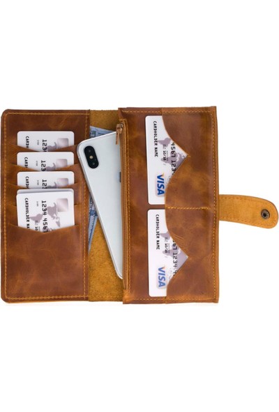 PLM Koala 6.5 Inch Uyumlu Deri Kartlıklı Kılıf G19 Taba