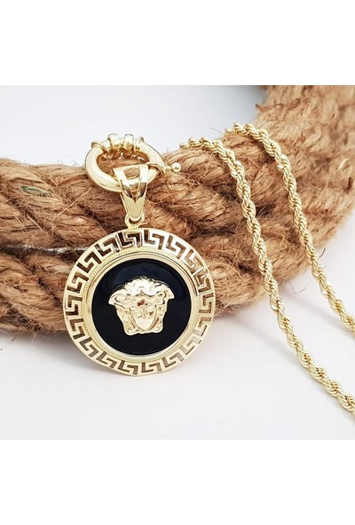 Altın Plaza Versace Desen Büyük Boy Aslanlı Madalyon Altın Kolye KL07251