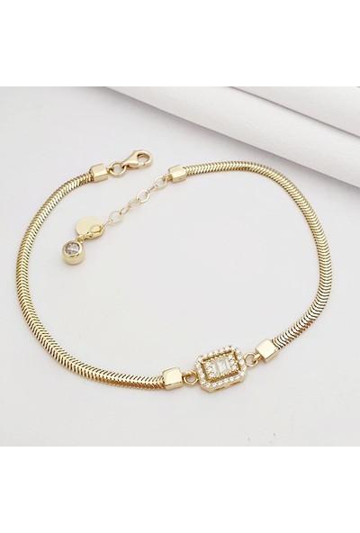 Altın Plaza Balık Sırtı Zincir Kordonlu Baget Altın Bileklik KN02594