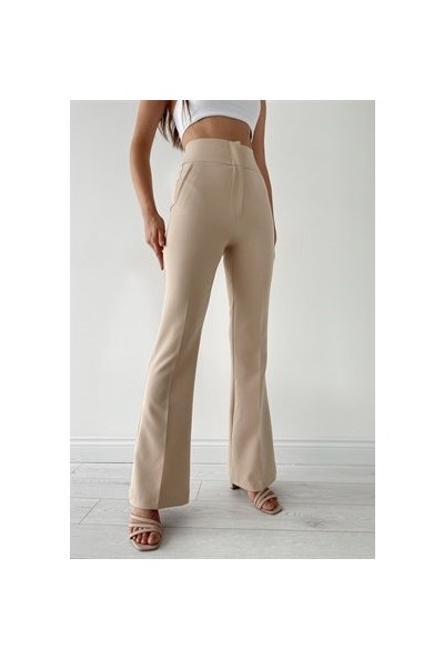 Eka Kadın Bej Geniş Kemer Ispanyol Paça Pantolon 1006-3539