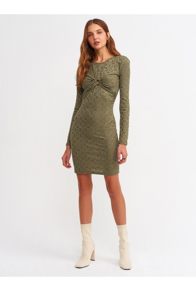 Dilvin 90308 Desenli Mini Elbise-Yeşil