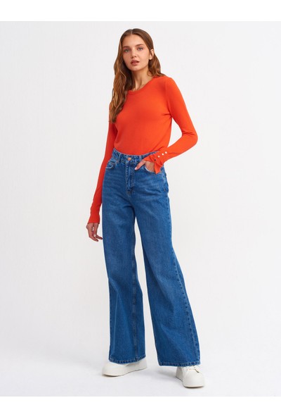 Dilvin 4490 Geniş Paça Pantolon-Mavi