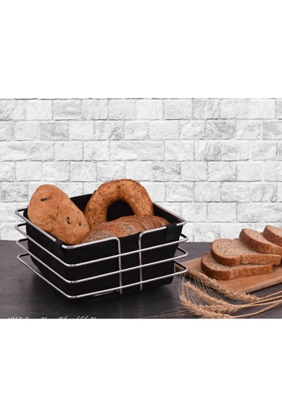 Zuzu Made Metal Şeritli Kumaş Kare Ekmeklik Krom Ekmek Sepeti Zuzu Made Metal Şeritli Kumaş Kare Ekmeklik Krom Ekmek Sepeti