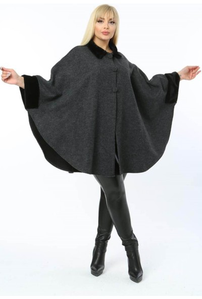 Lilas Xxl Büyük Beden Gri Renkli Panço