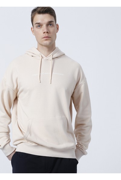 Fabrika Sports S-Factor Kapüşonlu Uzun Kollu Oversize Düz Bej Erkek Sweatshirt