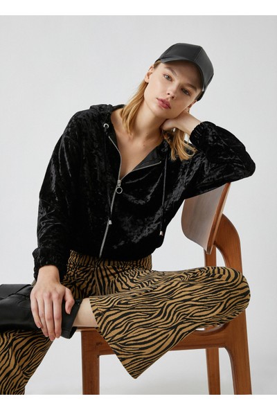 Koton Kapüşonlu Fermuarlı Kadife Sweatshirt