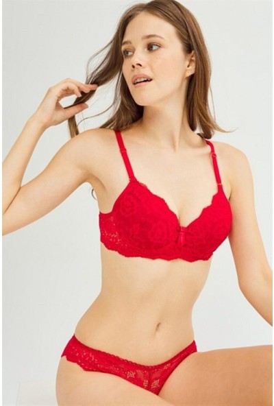 Kadın Dantelli Desteksiz Sütyen Takımı Kırmızı 124- Kadın Dantelli Desteksiz Sütyen Takımı Kırmızı 124-
